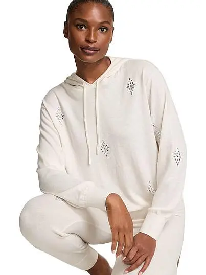 Victoria's Secret Luxe Knit Crystal Sparkle Hoodie - White,ivory
