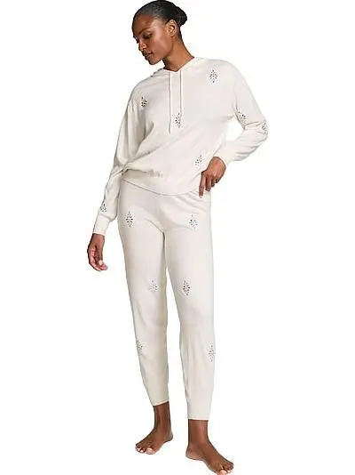 Victoria's Secret Luxe Knit Crystal Sparkle Jogger Pants - White,ivory