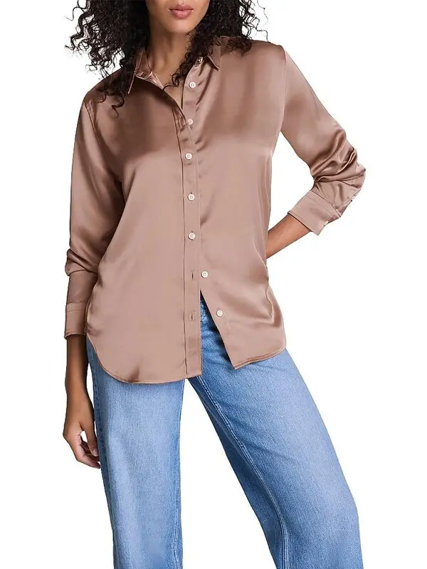 Spanx Better Than Silk Button Down Shirt - Cafe Au Lait