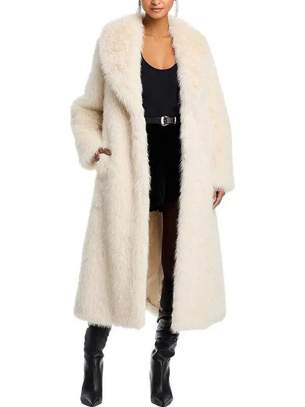 Aqua X Salvatore Rizza Long Faux Fur Coat - Cream