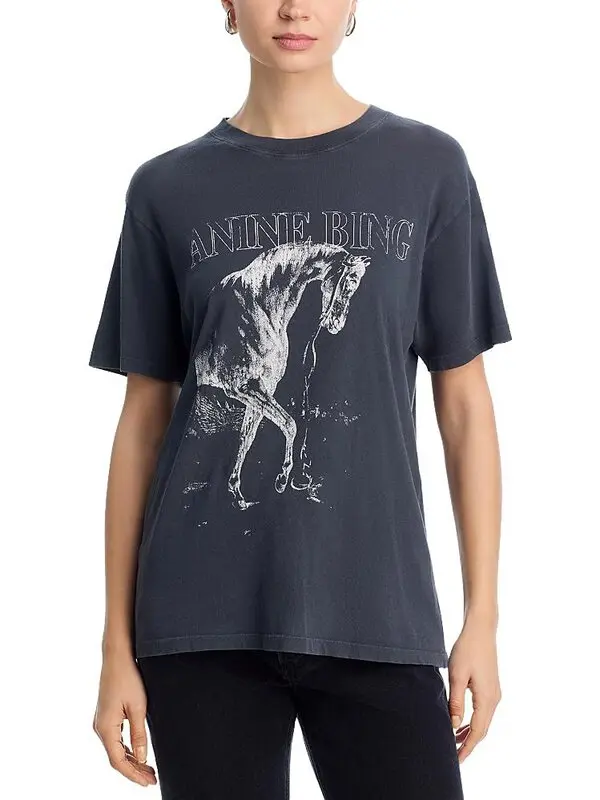 ANINE BING Lili Horse Tee - Washed Black