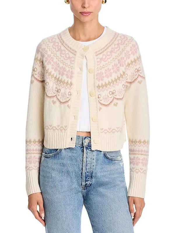 LoveShackFancy Shantae Merino Wool Fair Isle Cardigan - Pink Champagne