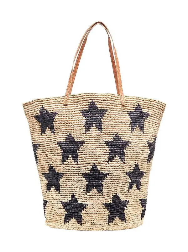 Mar Y Sol Estrella Extra Large Printed Raffia Tote Bag - Star