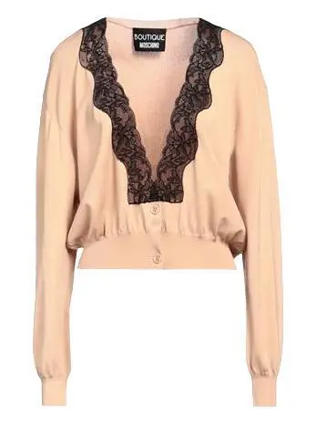 Boutique Moschino Knitted Cardigan With Lace Trim - Beige