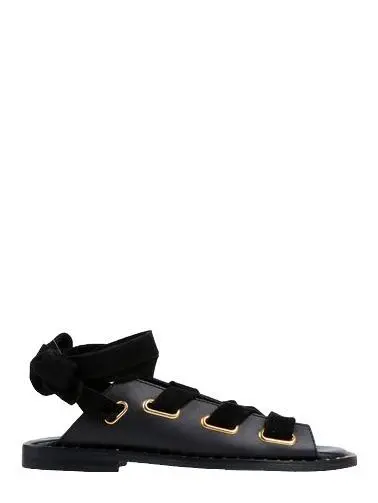 Maje Soft Leather Flat Sandals - Black