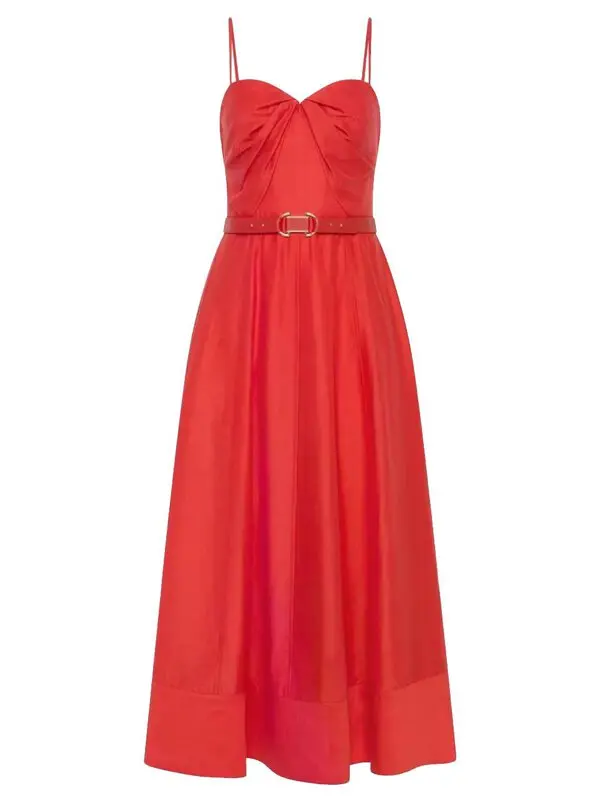 Rebecca Vallance Twisted Belted Midi Dress - Red