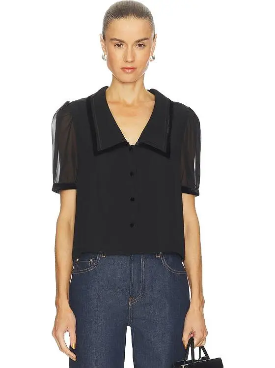 FRAME Velvet Trim Sailor Blouse - Black