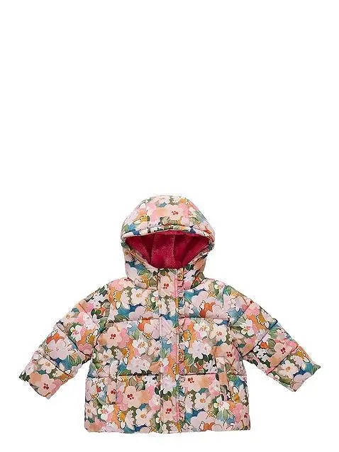 Pink Chicken Ruffle Pete Puffer - Watercolor Floral
