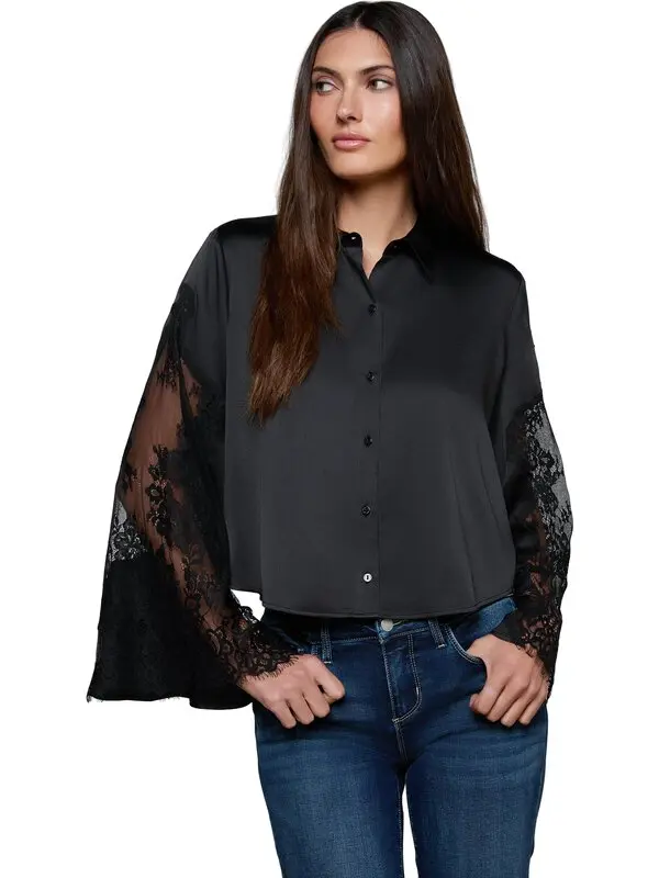 L'Agence Capri Lace Sleeve Blouse Top - Black