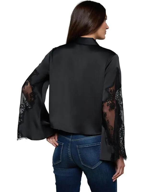 L'Agence Capri Lace Sleeve Blouse Top - Black