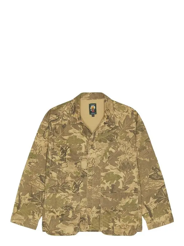 BRAIN DEAD Twill Military Shirt Jacket In Green - Leaf Camo