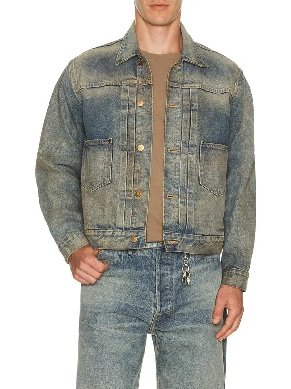 BRAIN DEAD 1 4.75oz Denim Trucker Jacket - Washed Indigo