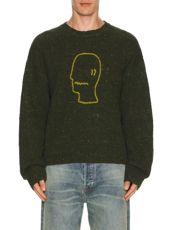 BRAIN DEAD Logohead Alpaca Crewneck Sweater - Forest Green