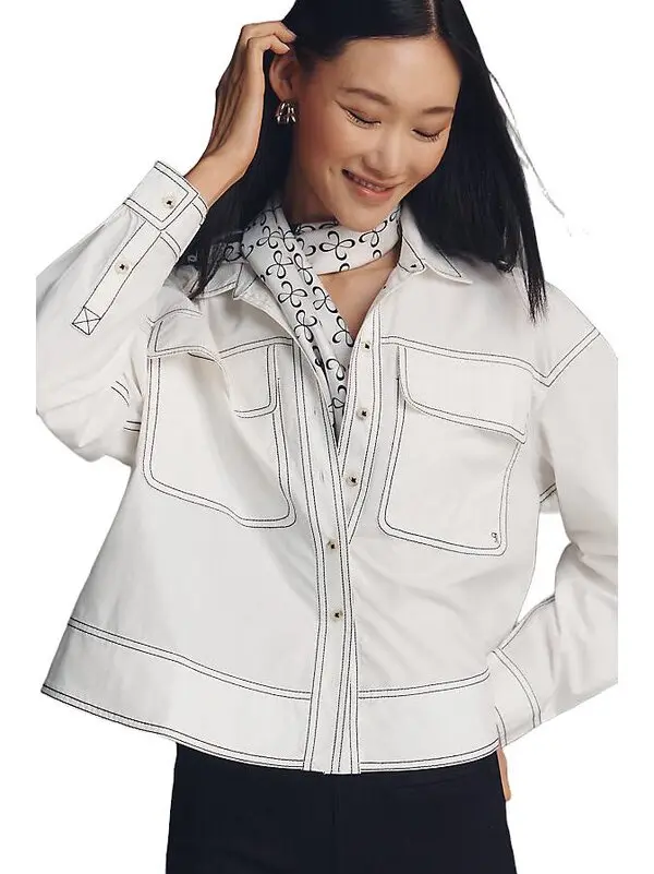 PILCRO Long-sleeve Top-stitch Buttondown Shirt - Bright White / Black