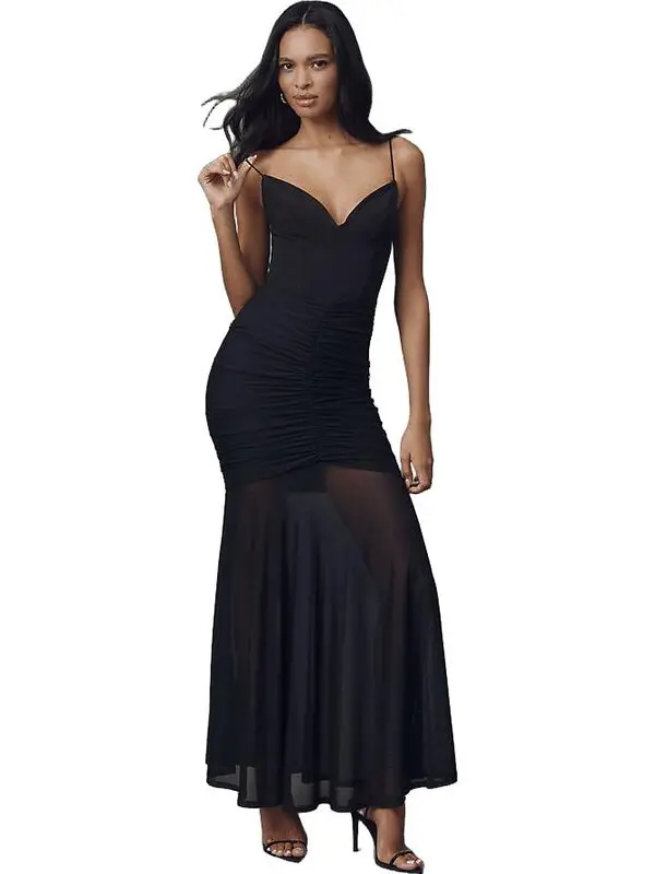 Black Halo Azura Sweetheart Ruched Mesh Maxi Dress - Black