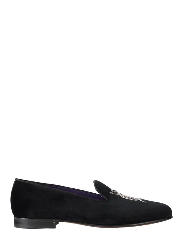 Ralph Lauren Alonzo Bullion Crest Velvet Slipper - Black