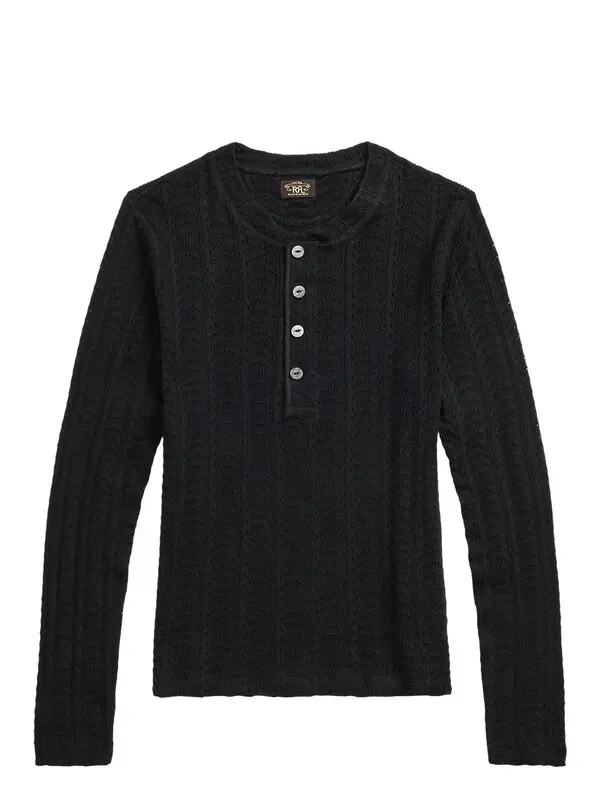 Ralph Lauren Cotton Pointelle Henley Shirt - Black