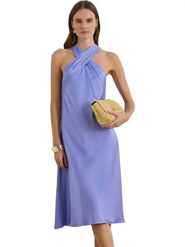 Ralph Lauren Satin Charmeuse Halter Dress - Banker Blue