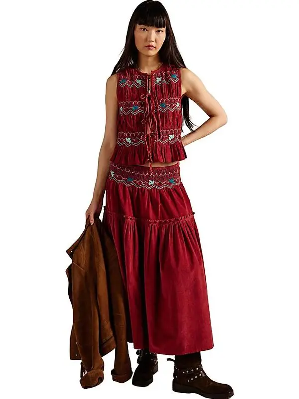 Free People Terra Smocked Maxi Skirt Set - Holiday Combo