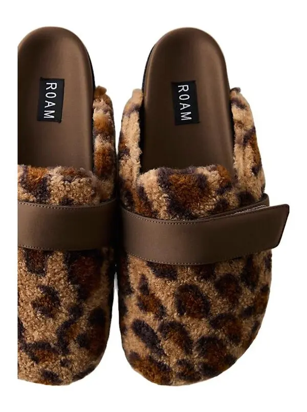 ROAM Fuzzy Leopard Loafer Slippers - Natural Leopard