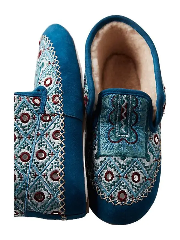 LLANI SHOES Llani For Fp Casablanca Moccasin Slippers - Aqua