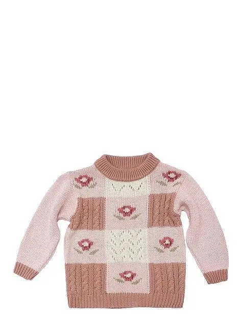 WILD WAWA Patchwork Floral Sweater - Rose