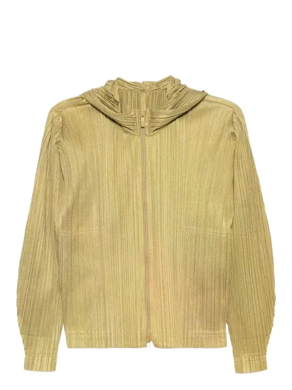 Issey Miyake Pleated Zip-up Jacket - Green