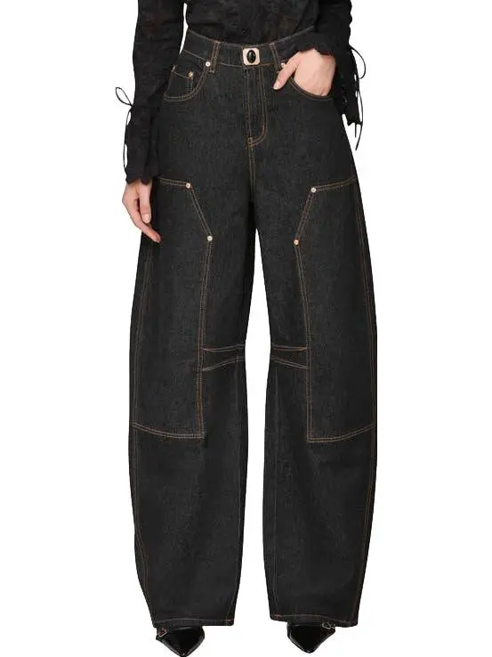 Avec Les Filles Barre Barrel Hem Jeans - Ebony Rinse