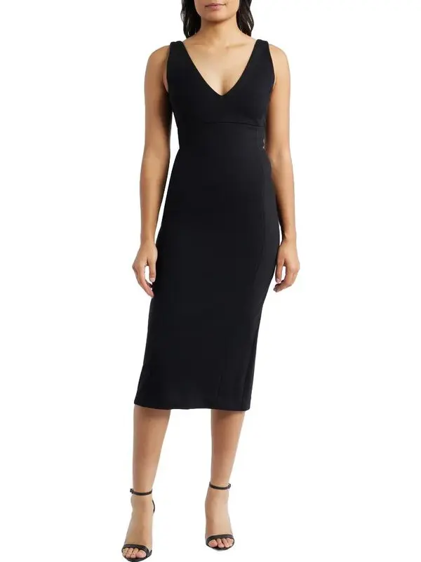 Spanx Spanxshape™ Ponte V-neck Sleeveless Midi Dress - Classic Black