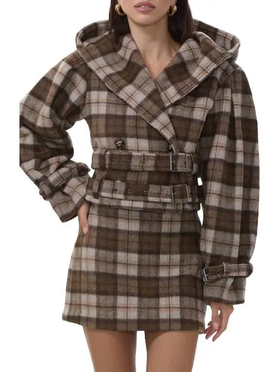 AFRM Plaid Double-breasted Hooded Crop Jacket - Cashmere Plaid
