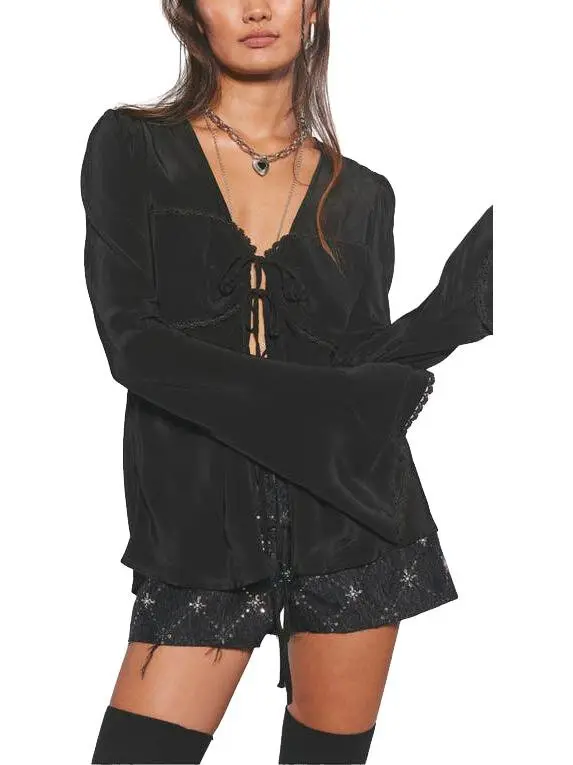 Free People Bali Bell Sleeve Top - Black