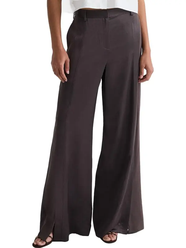 TWP Taite Pant In Shiny Viscose Wool Satin - Chocolate Torte