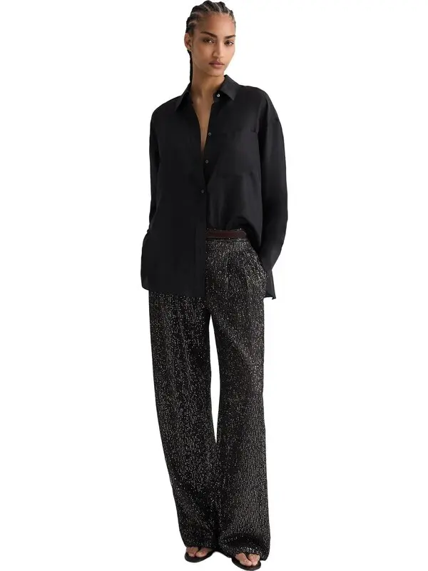 TWP Sequin Netting Wide-leg Trousers - Dark Chocolate / Silver