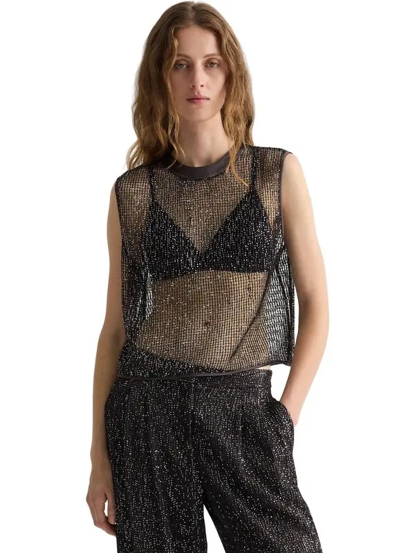 TWP Sequin Netting Muscle Tank - Dark Chocolate / Silver