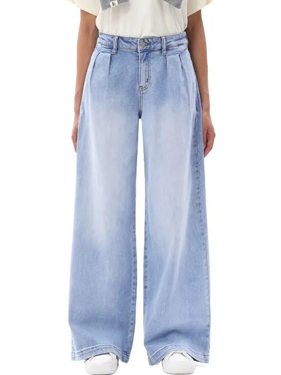 BAYEAS Pleated Wide Leg Jeans - Light Blue