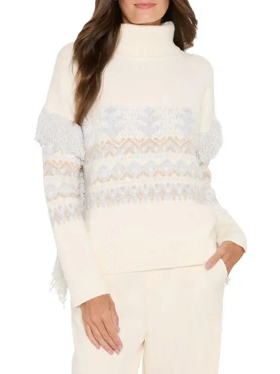 NIC+ZOE Fringe Trim Fair Isle Sweater - Cream Multi