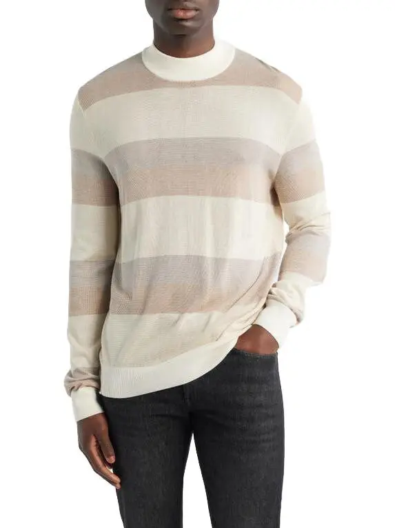 BOSS Striped Silk Sweater - Open White