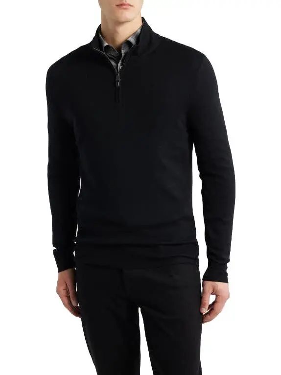 Canali Wool Blend Quarter Zip Sweater - Black