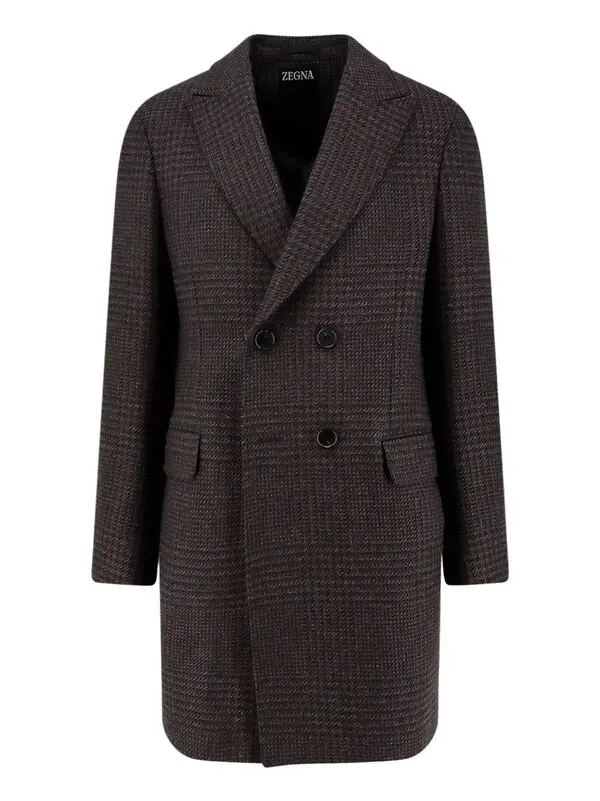 Zegna Wool Double-breasted Coat - Blue