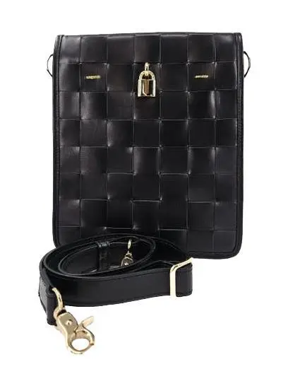 MADISON MAISON Woven Leather Crossbody Bag With Lock - Black