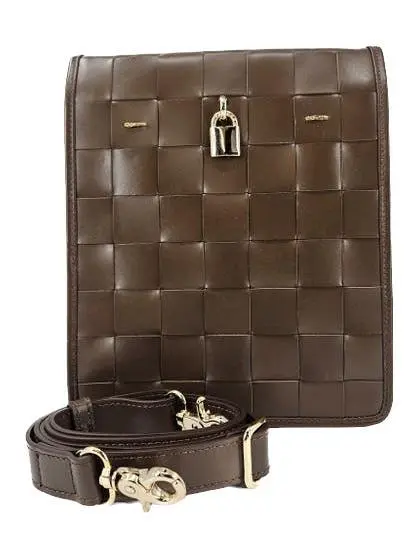 MADISON MAISON Woven Leather Crossbody Bag With Lock - Chocolate