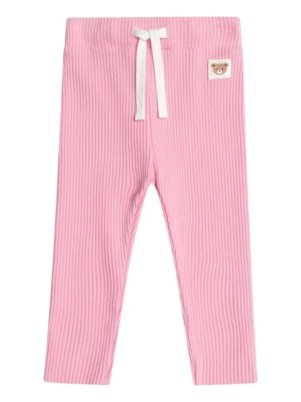 HUXBABY Pink Rib Leggings - Strawberry