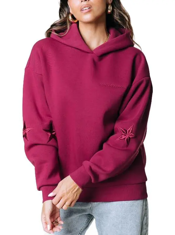 COLOURFUL REBEL Embroidered Clean Hoodie - Bordeaux