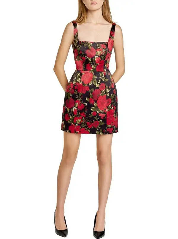 WAYF Clara Floral Satin Mini Dress - Red Roses