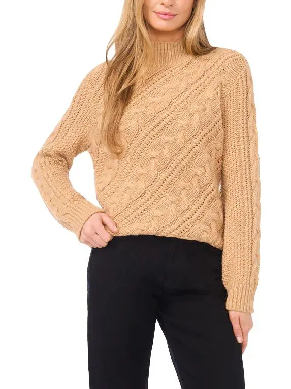 Halogen Diagonal Cable Mock Neck Sweater - Latte Heather