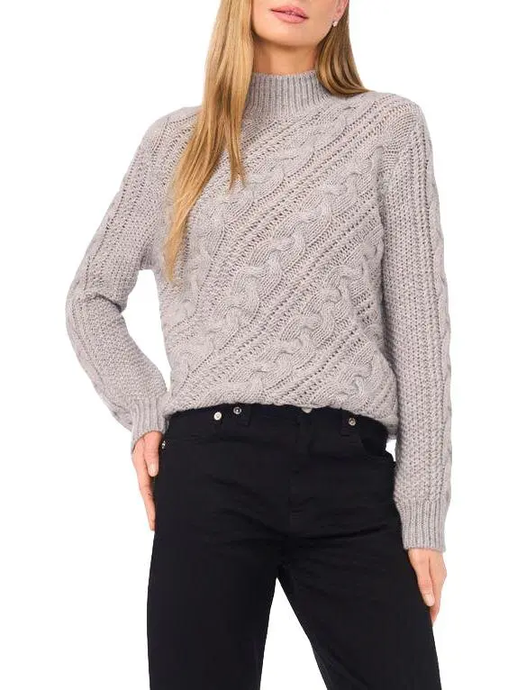 Halogen Diagonal Cable Mock Neck Sweater - Light Heather Grey