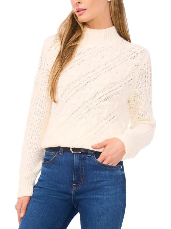 Halogen Diagonal Cable Mock Neck Sweater - New Ivory