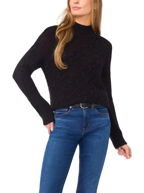 Halogen Diagonal Cable Mock Neck Sweater - Rich Black