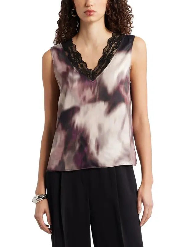 Nordstrom Lace Trim Satin Tank - Burgundy Cosmos