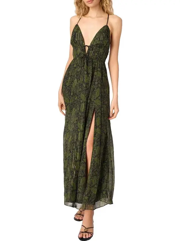 Cami Nyc Dorinda Metallic Stripe Paisley Maxi Dress - Forest Paisly